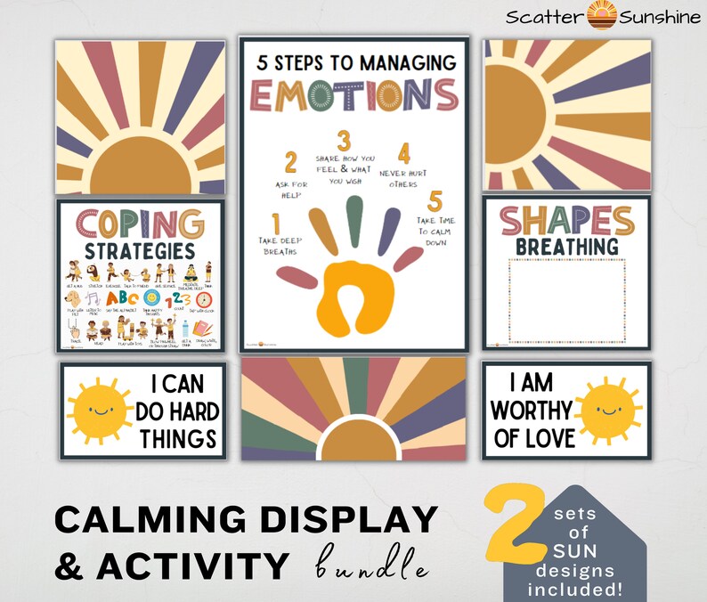 Kids Calming Corner Wall Art Classroom Sun Calm Down Printable Decor ...