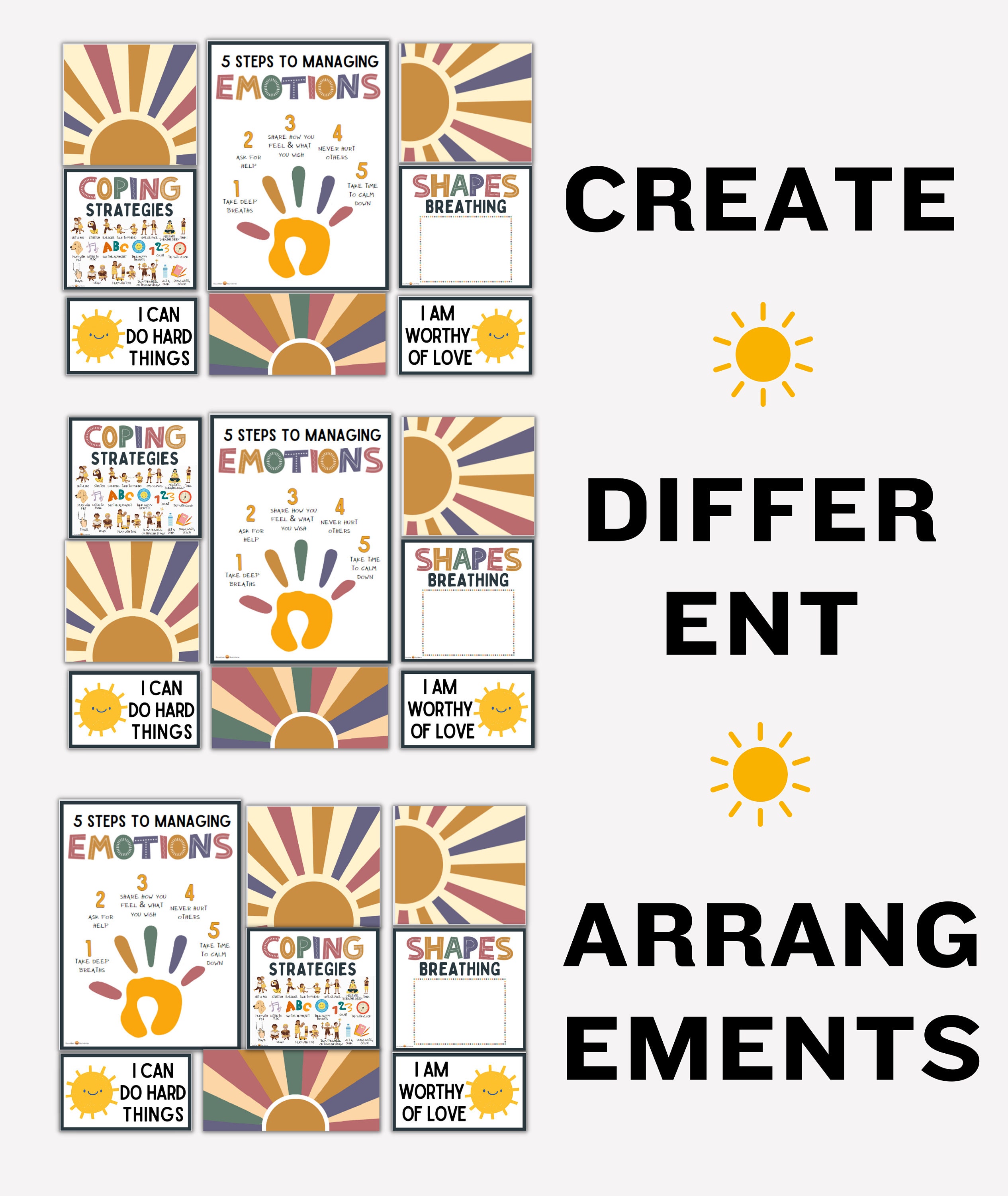 Kids Calming Corner Wall Art Classroom Sun Calm Down Printable Decor ...