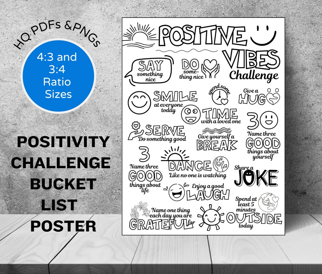 Positivity Vibes Bucket List Challenge Poster, Wall Art, Kids Room ...
