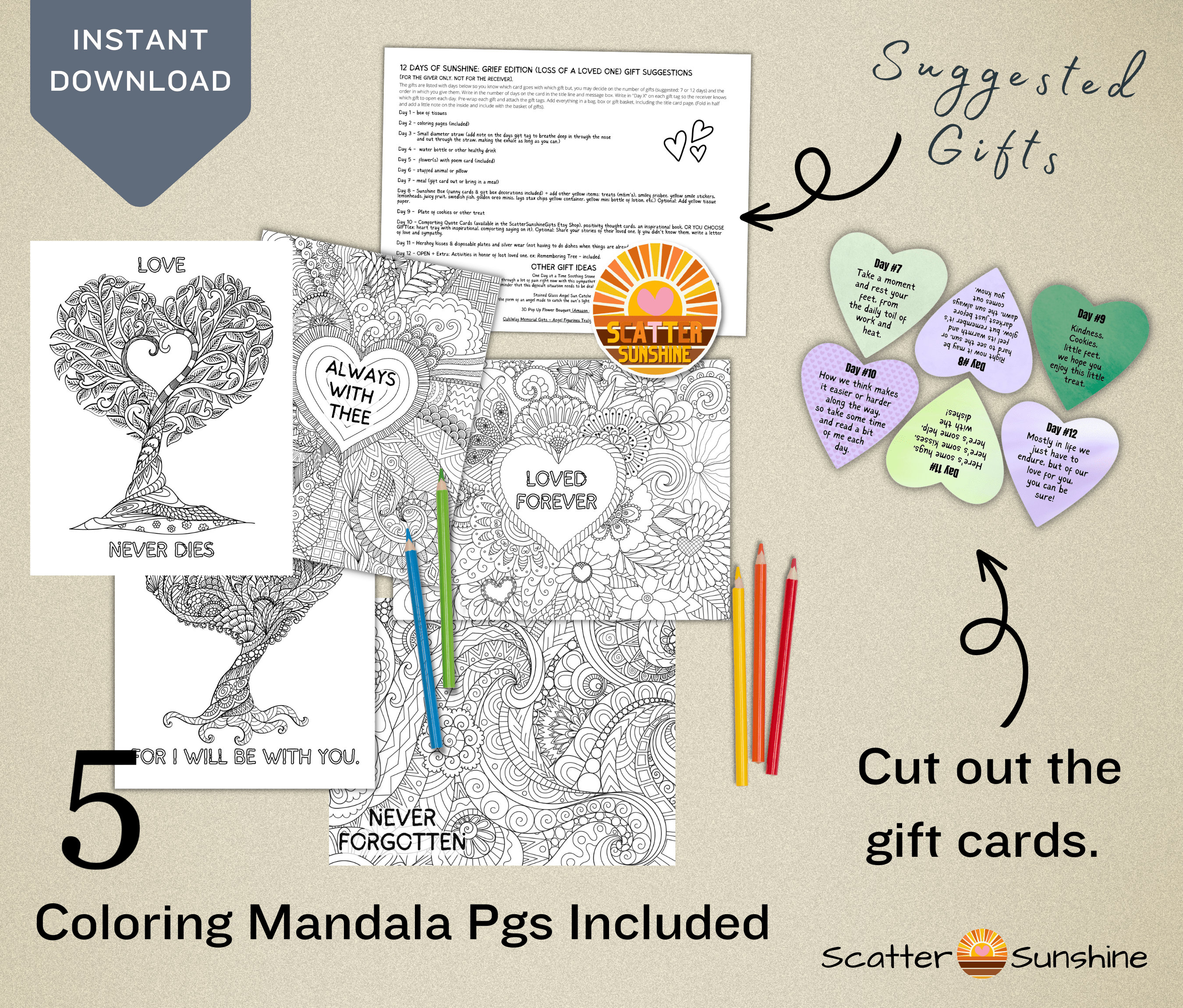 LOSS of Loved One 12 Days of Gift Tags Card Sympathy Condolence Gift ...