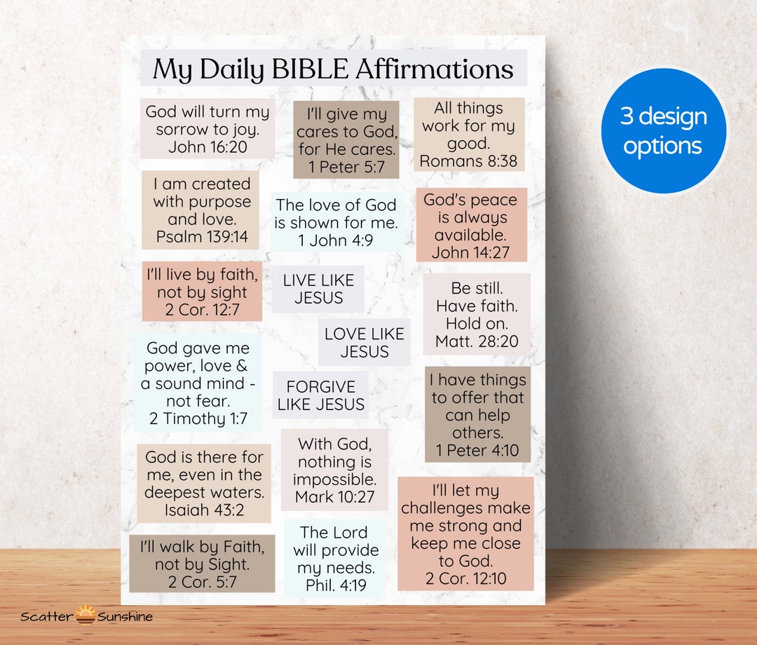 Bible Daily Affirmations Verse Positive Quote Wall Art Decor Poster ...