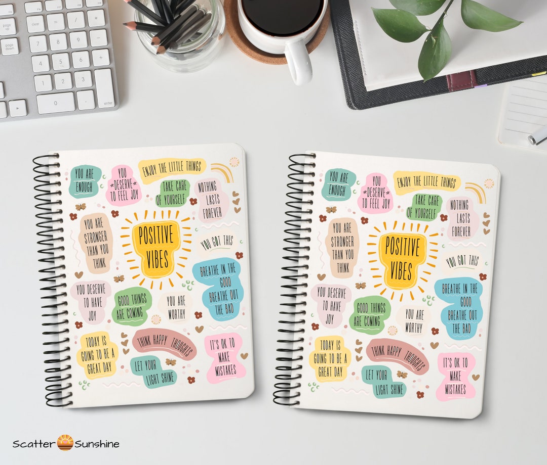 Positive Vibes Affirmations Mindset Notebook Journal Poster Card COVER ...