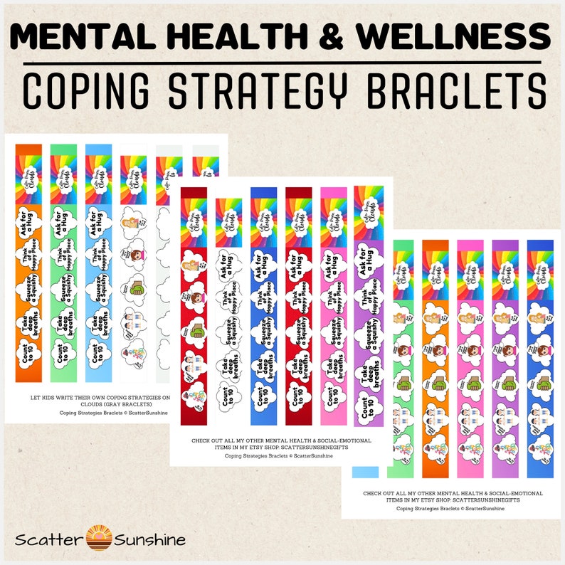 Kids Coping Skill Bracelets Printable, Mental Health Mindfulness Growth ...