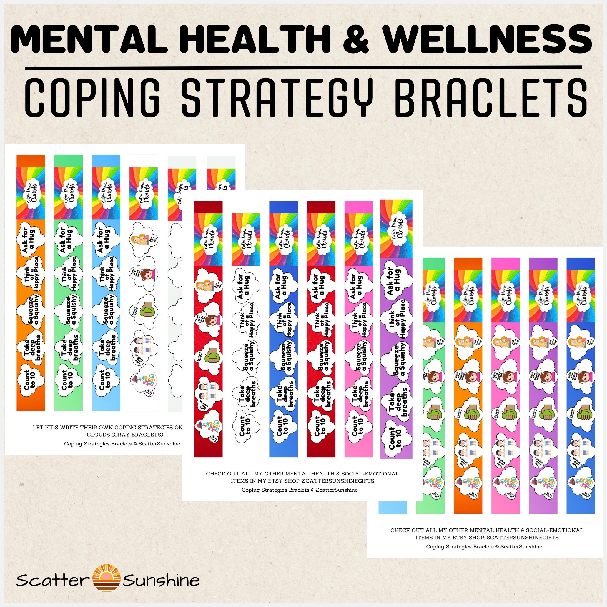Kids Coping Skill Bracelets Printable, Mental Health Mindfulness Growth ...