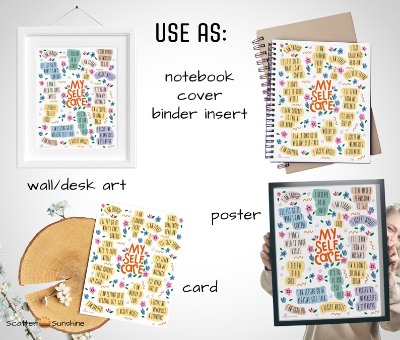 My Self-care Positive Affirmations Mindset Notebook Journal Poster Card ...