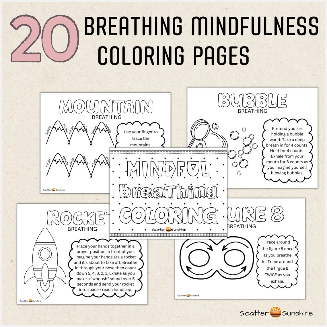 Breathing Mindfulness Coloring Pages - Coping Activity, Calming Corner ...