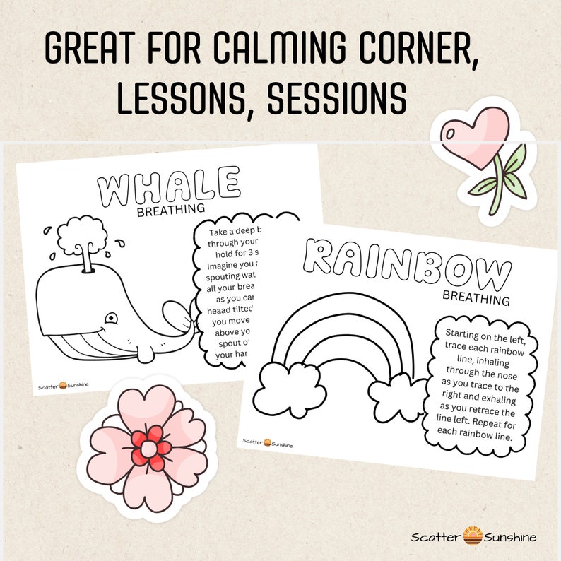 Breathing Mindfulness Coloring Pages - Coping Activity, Calming Corner ...