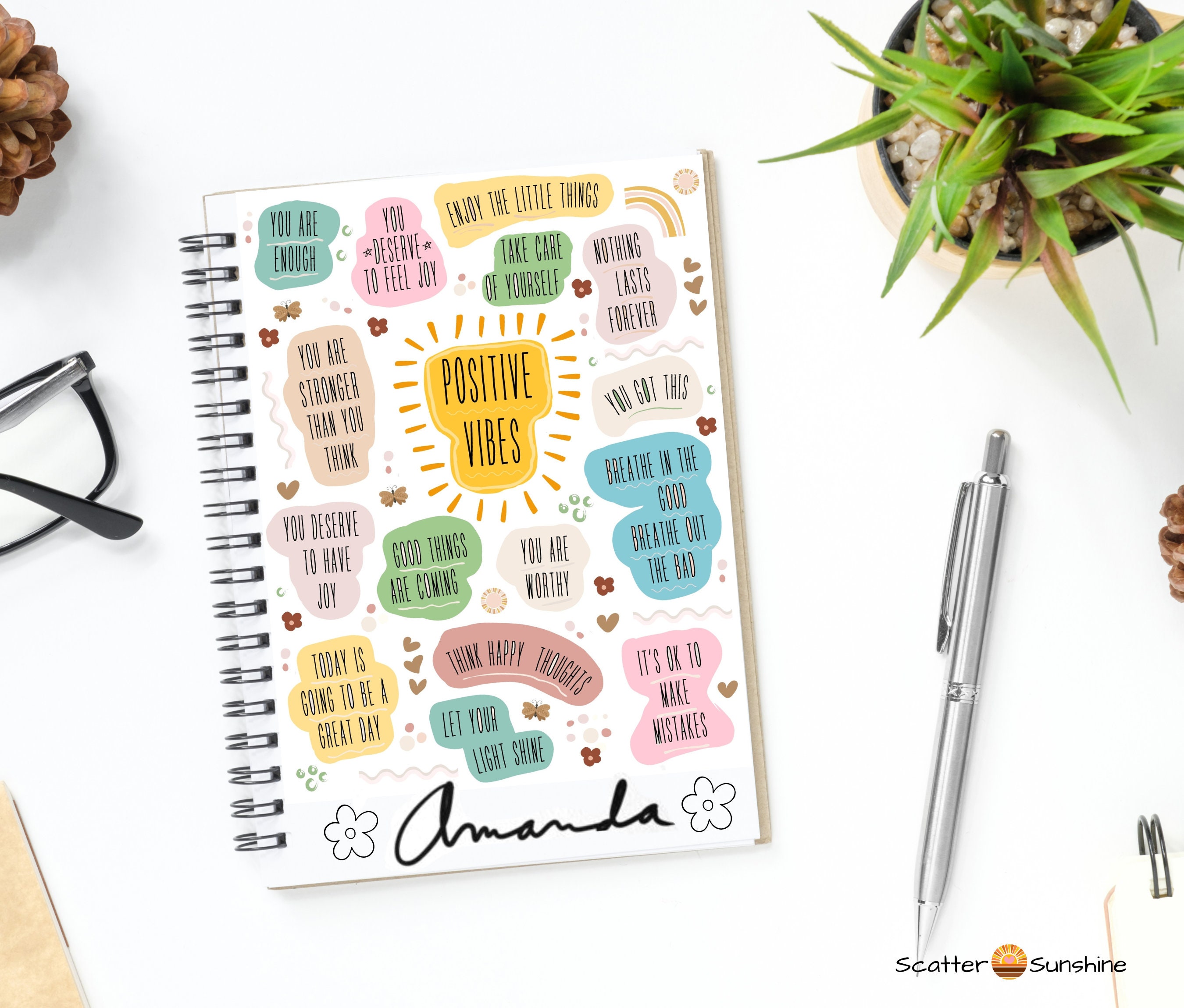 Positive Vibes Affirmations Mindset Notebook Journal Poster Card COVER ...