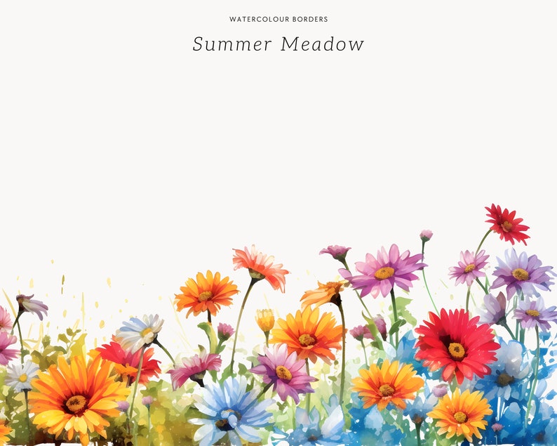 Floral Border Set Watercolor Floral Clipart Wildflowers Floral Clipart ...