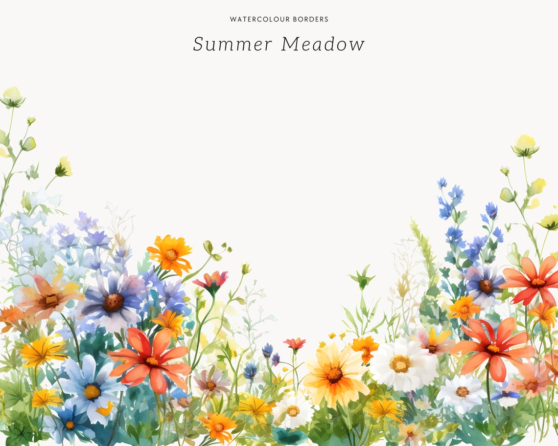 Floral Border Set Watercolor Floral Clipart Wildflowers Floral Clipart ...
