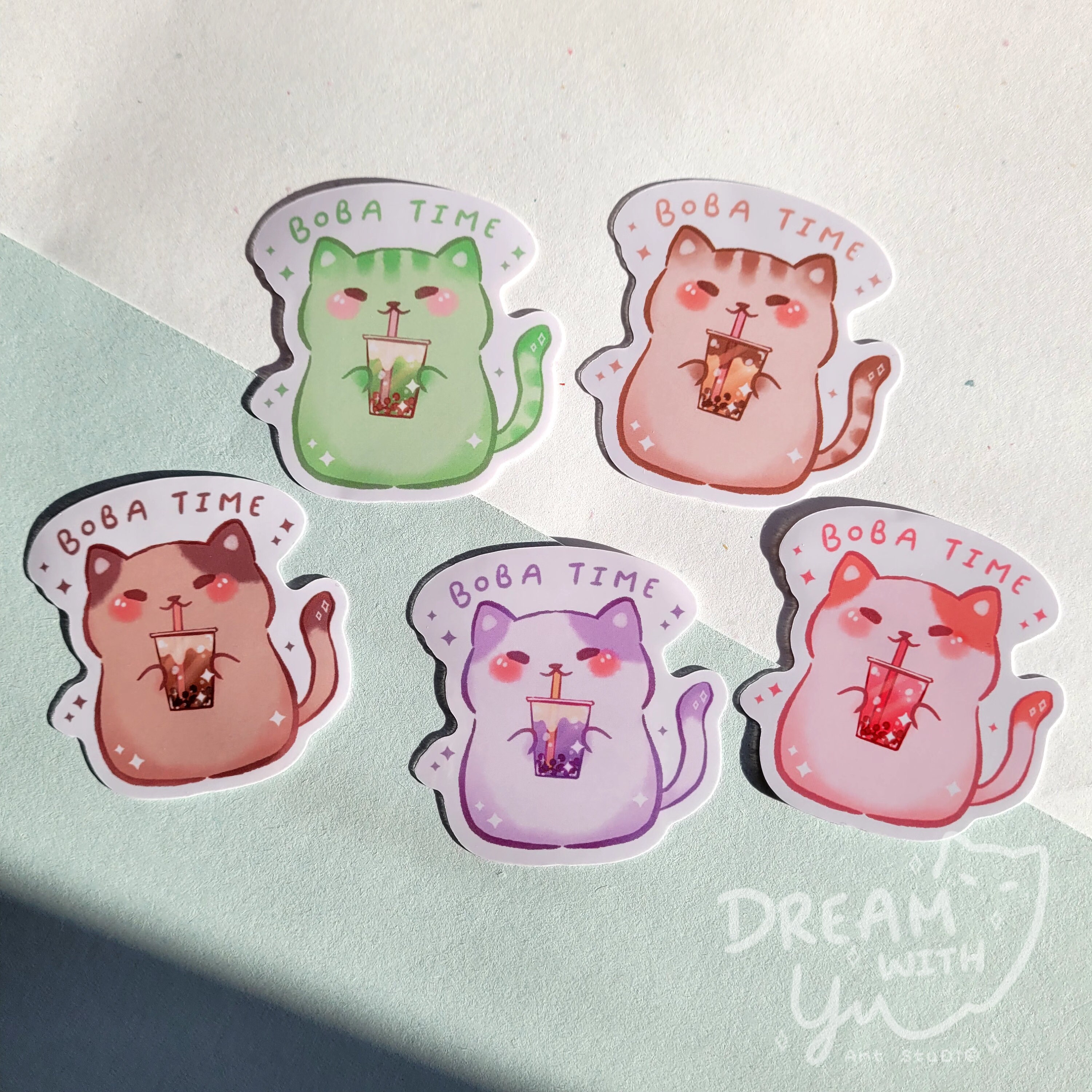 Boba Cat Sticker Boba Time Cute Vinyl Sticker Glossy - Etsy