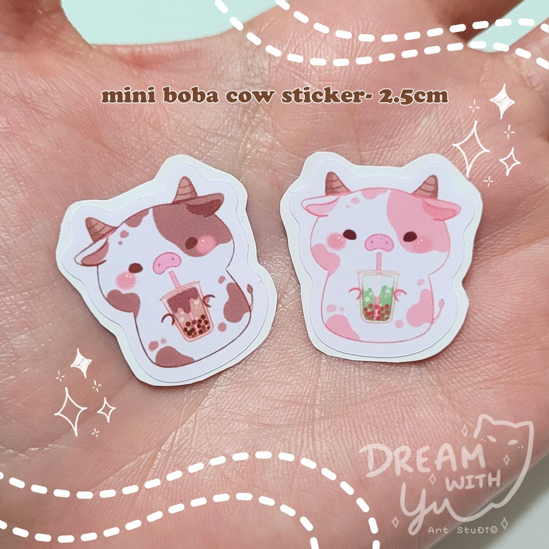 PLS READ DESCR]] Mini Boba Cow Sticker 2.5cm// Pack of 2// Matte//sand ...