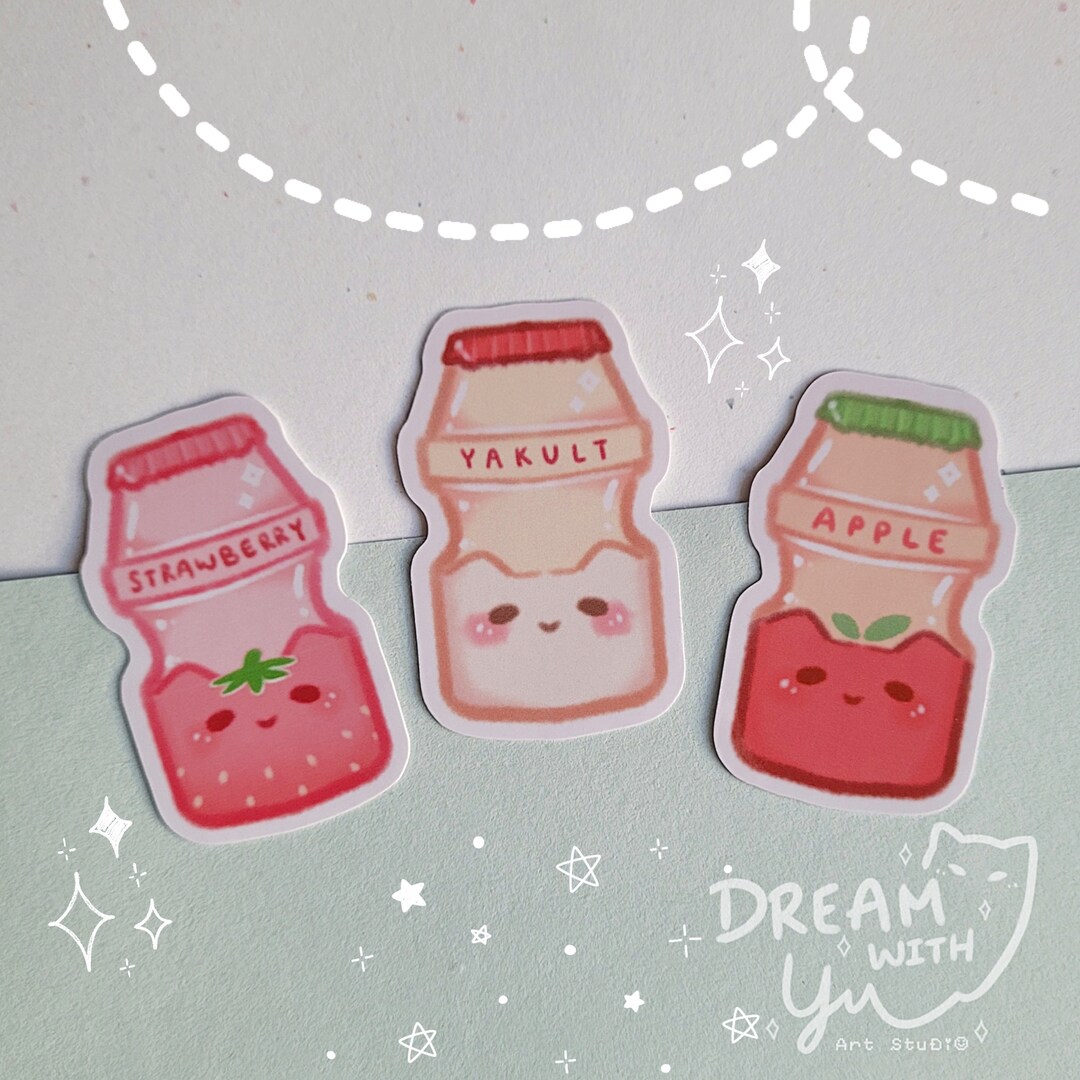 Cute Yakult Neko Vinyl Sticker, Glossy Lamination, Waterproof Sticker ...