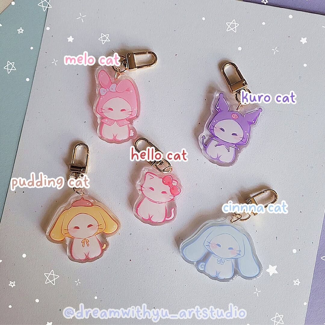 Kawaii Cat Acrylic Keychain, Double-sided, Front Side Epoxy, Cute ...
