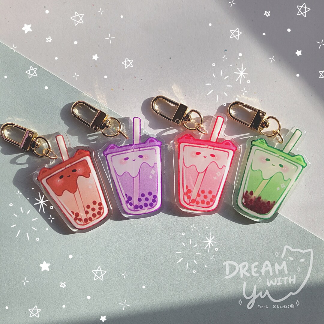Kawaii Neko Boba Tea Keychain, Double-sided, Same Image, 2.3 In, Front ...