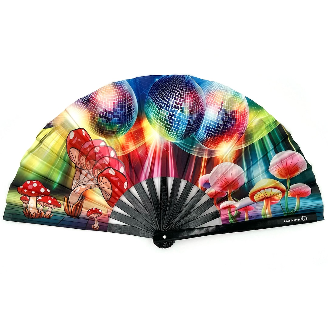 Disco Mushroom Hand Fan | Party & Rave Accessories | Festival Folding ...