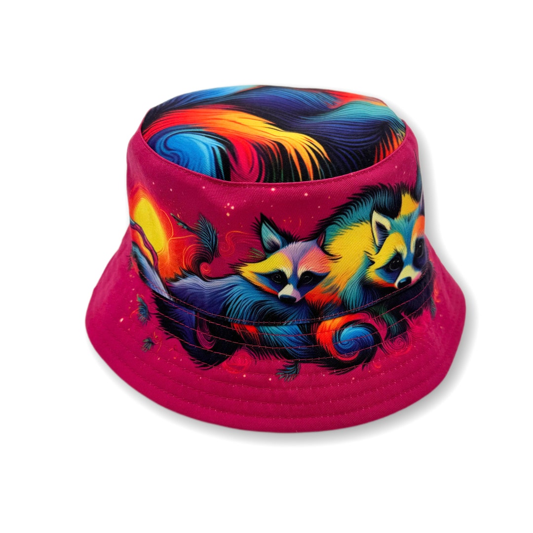 Nocturnal Raccoon Reversible Bucket Hat | Rave Bucket Hat | Festival ...