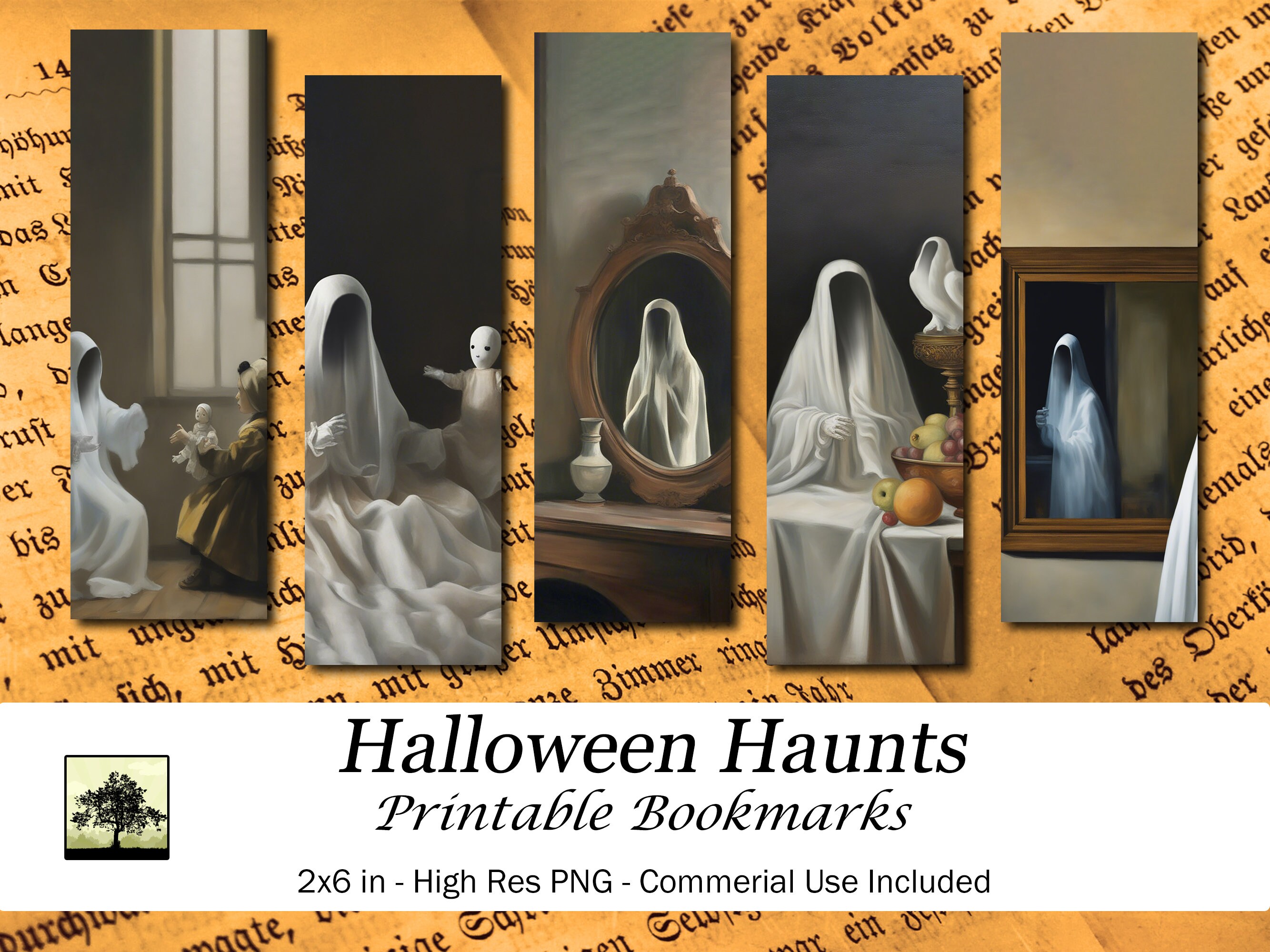 Halloween Printable Bookmarks Designs Gothic Ghosts PNG. Sublimation ...