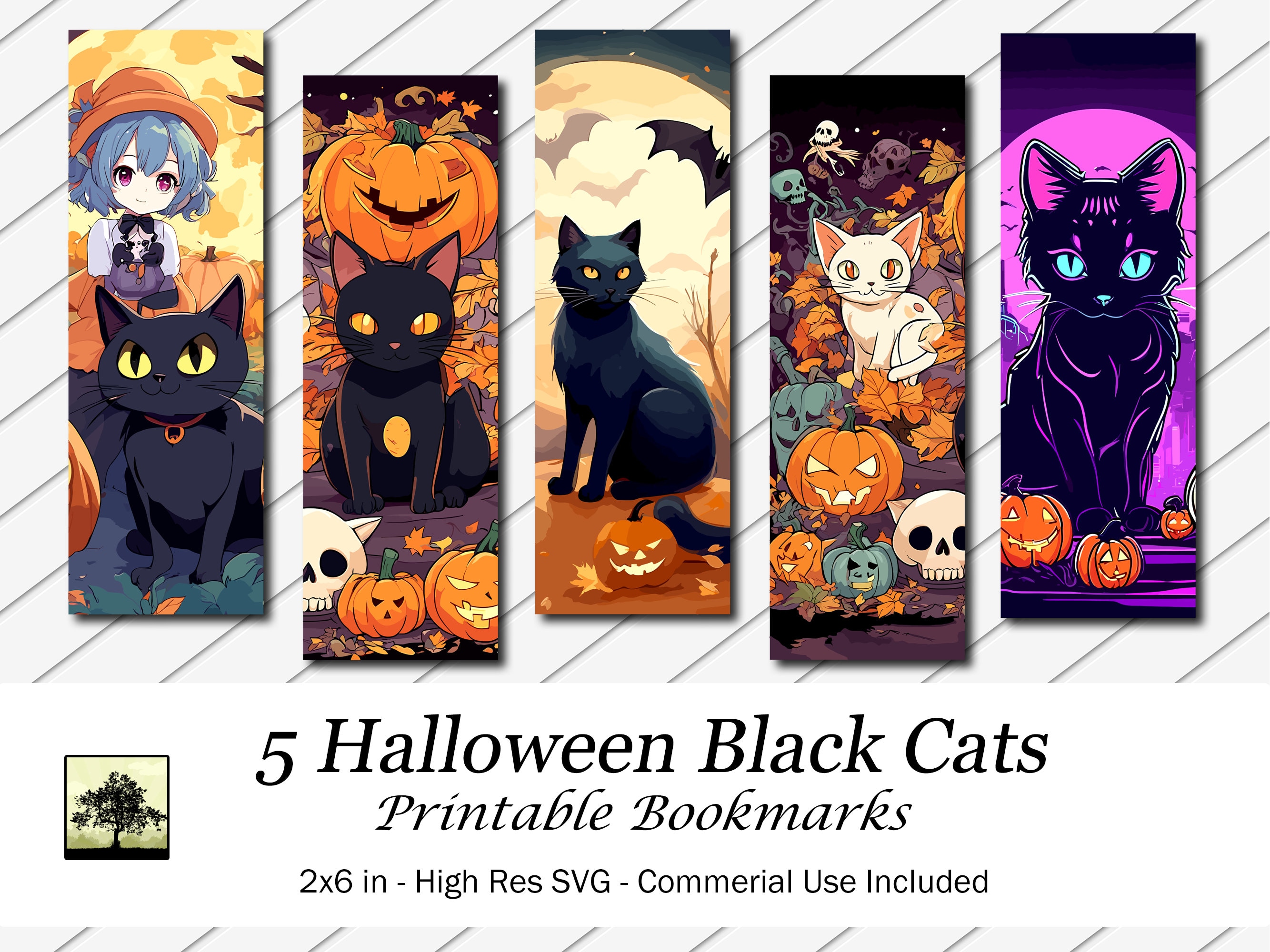 5 Black Cat Printable SVG Bookmarks Sublimation Designs - Etsy