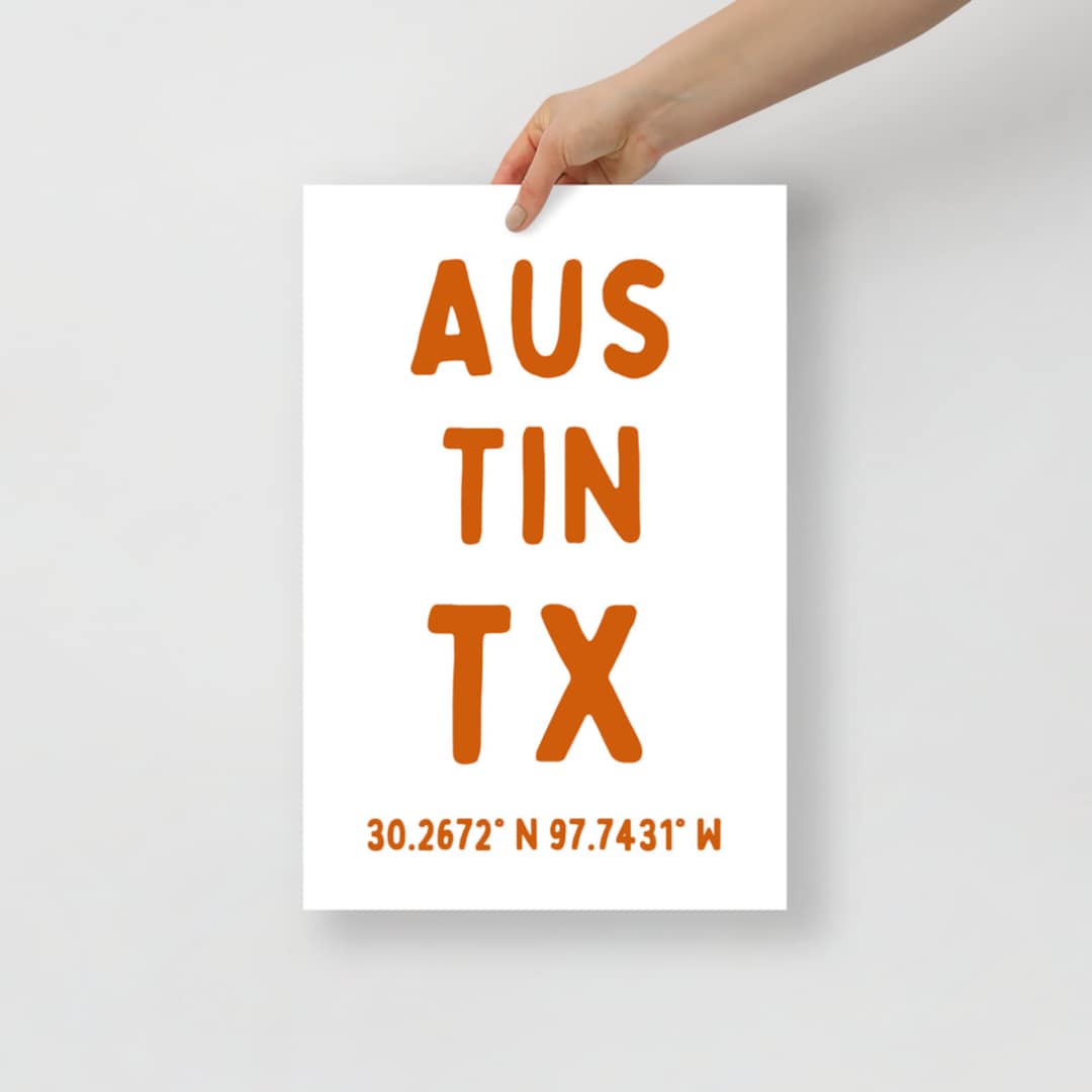 Austin Texas Latitude and Longitude Matte Poster - Etsy