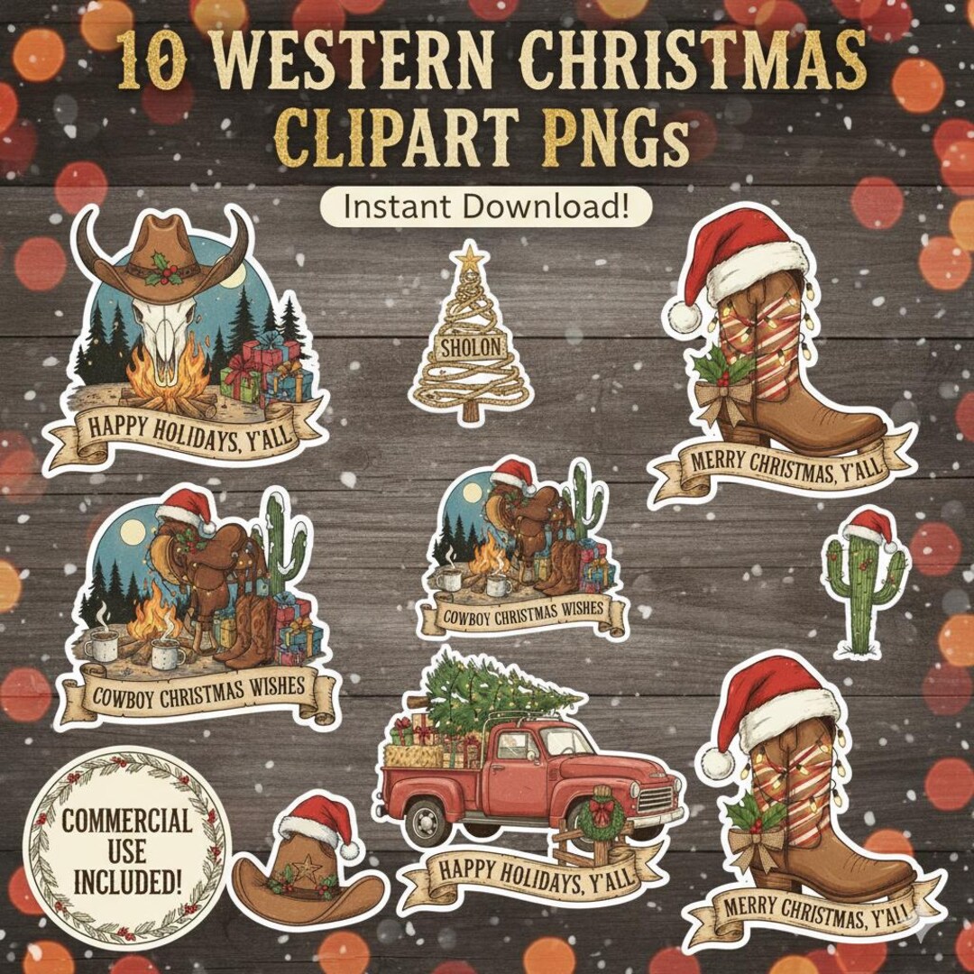 Cowboy Christmas PNG Digital Files | Western Holiday Clipart for Cards ...