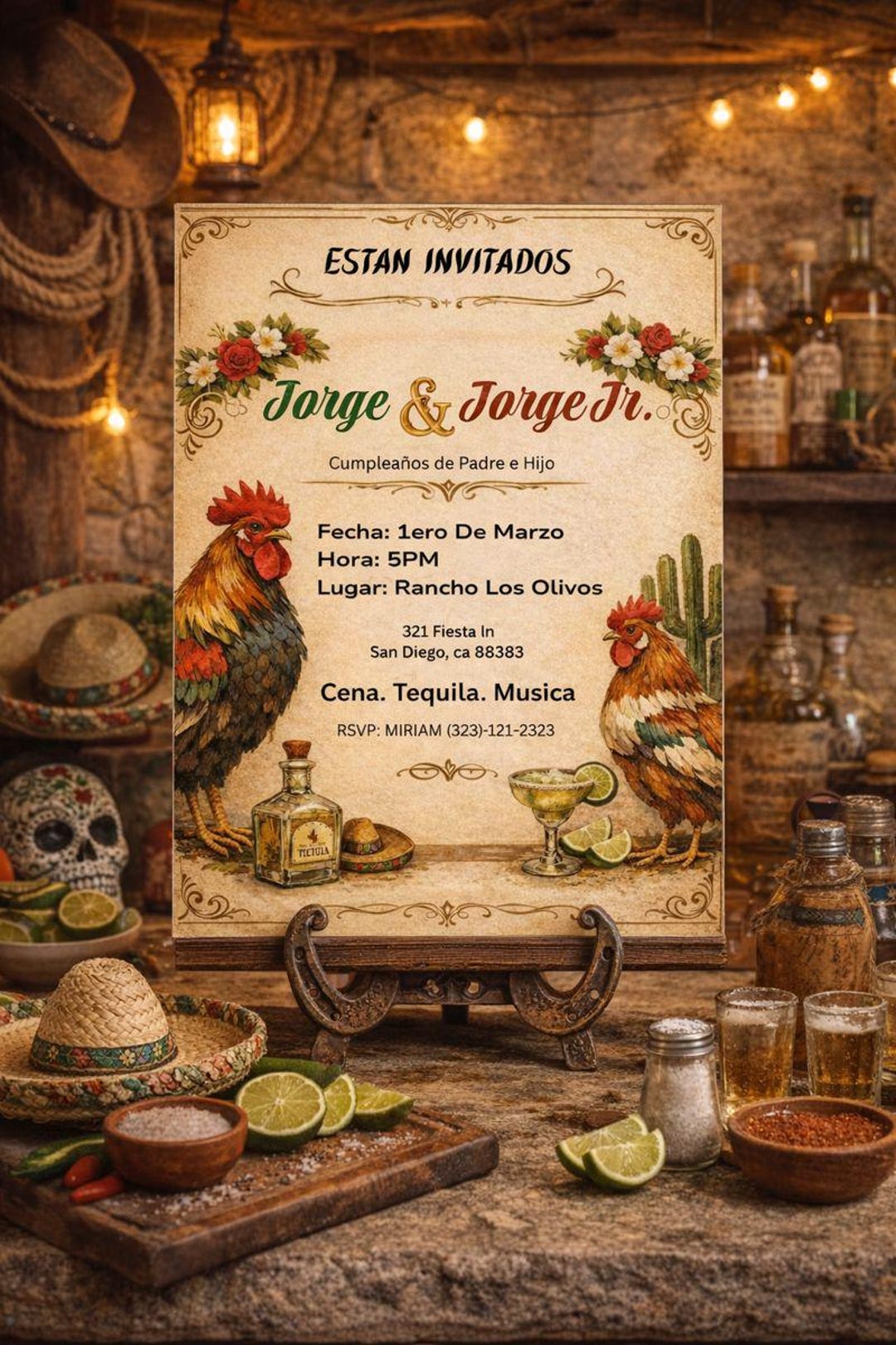 Padre E Hijo Birthday Invite | Rooster Theme Mexican Fiesta Template ...
