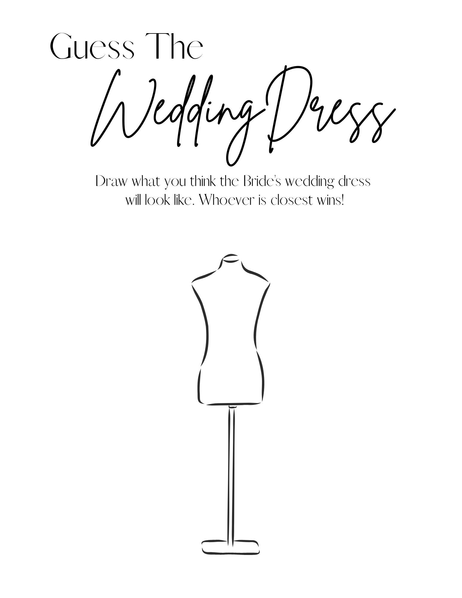 Guess the Wedding Dress Bridal Shower Game, Shower Game, Guess the ...