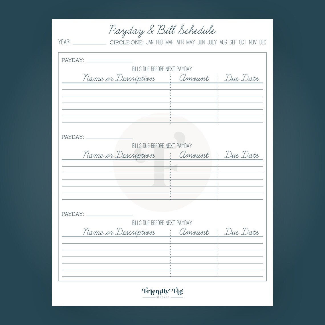 Payday & Bill Schedule, Weekly Bill Tracker, Monthly Bill Planner ...
