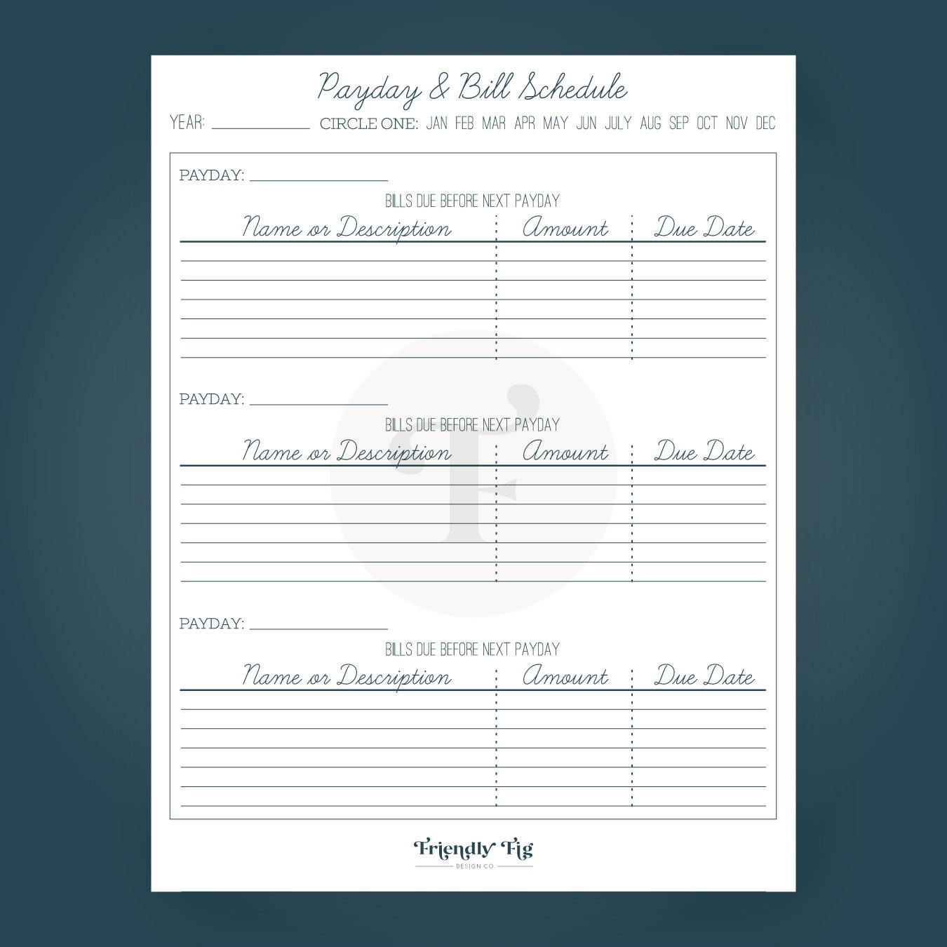 Payday & Bill Schedule, Weekly Bill Tracker, Monthly Bill Planner ...