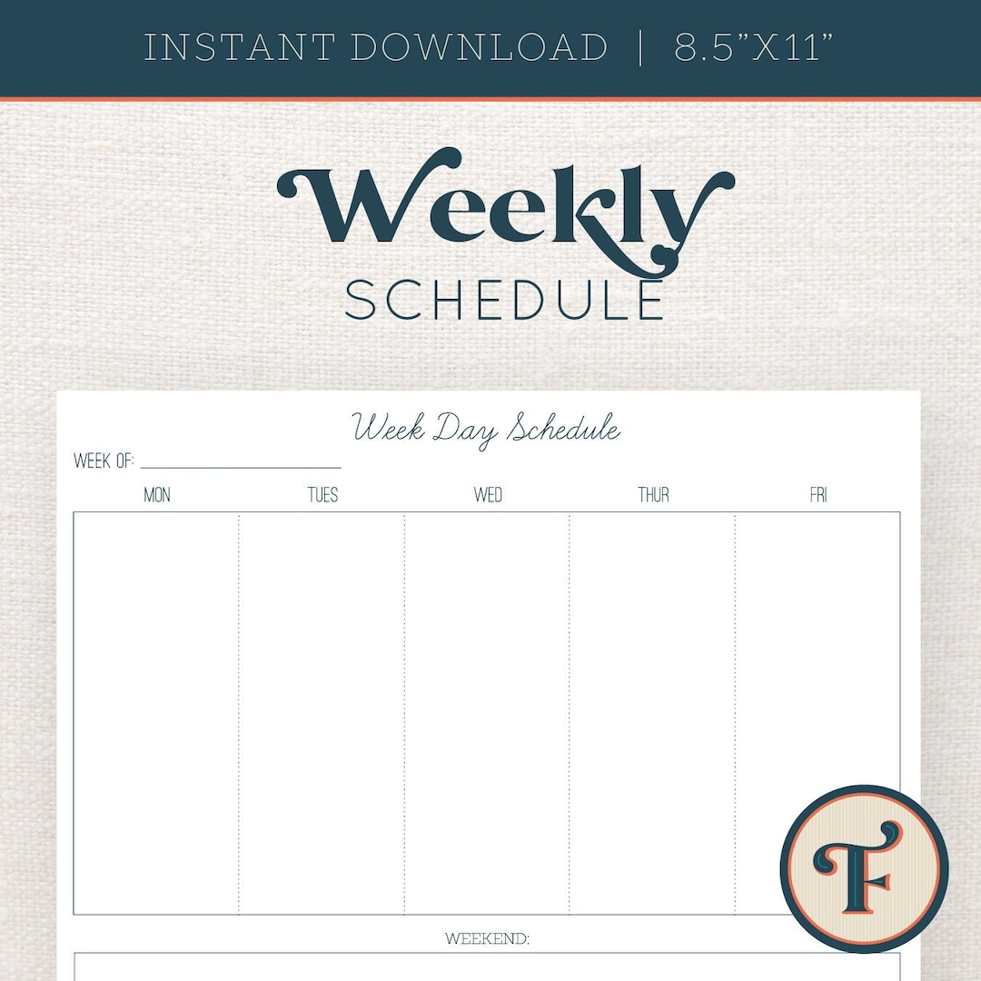 Weekly Schedule, Printable to Do List, Week Day Schedule | INSTANT ...