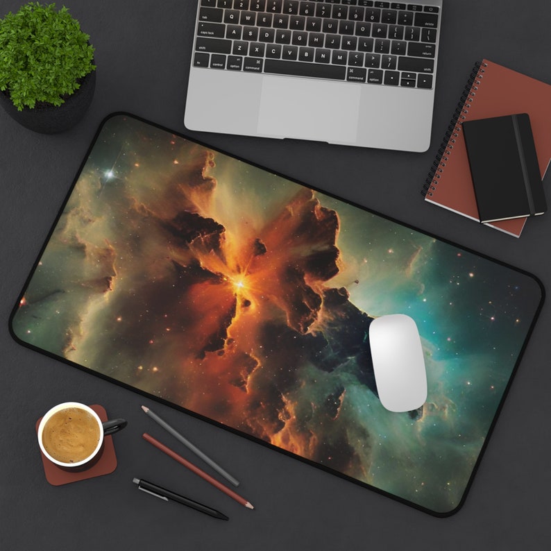 Cosmic Dreams Desk Mat Colorful Space Nebula Design Anti-slip Neoprene ...