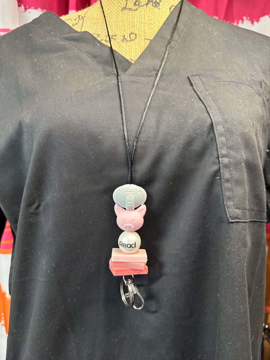 Elephant Piggie Inspired Teacher Lanyard Librarian Reading Books Safety ...