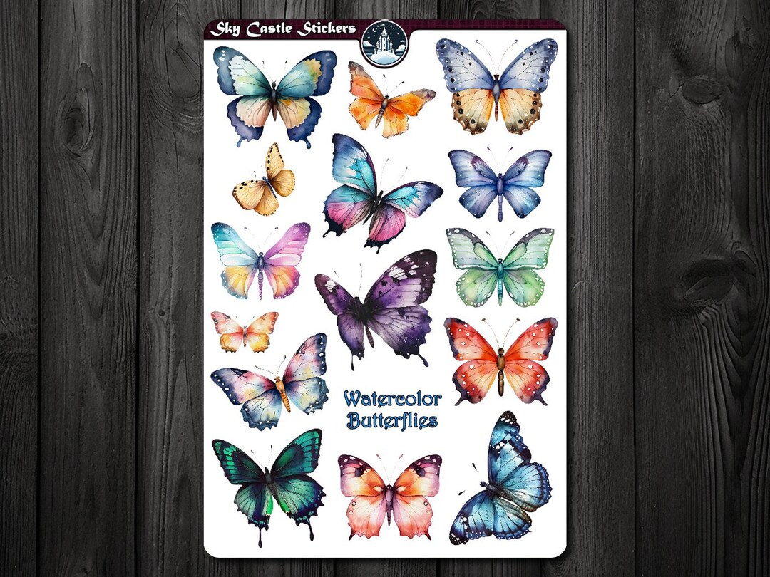 Watercolor Butterflies Sticker Sheet, Beautiful Watercolor Butterfly ...