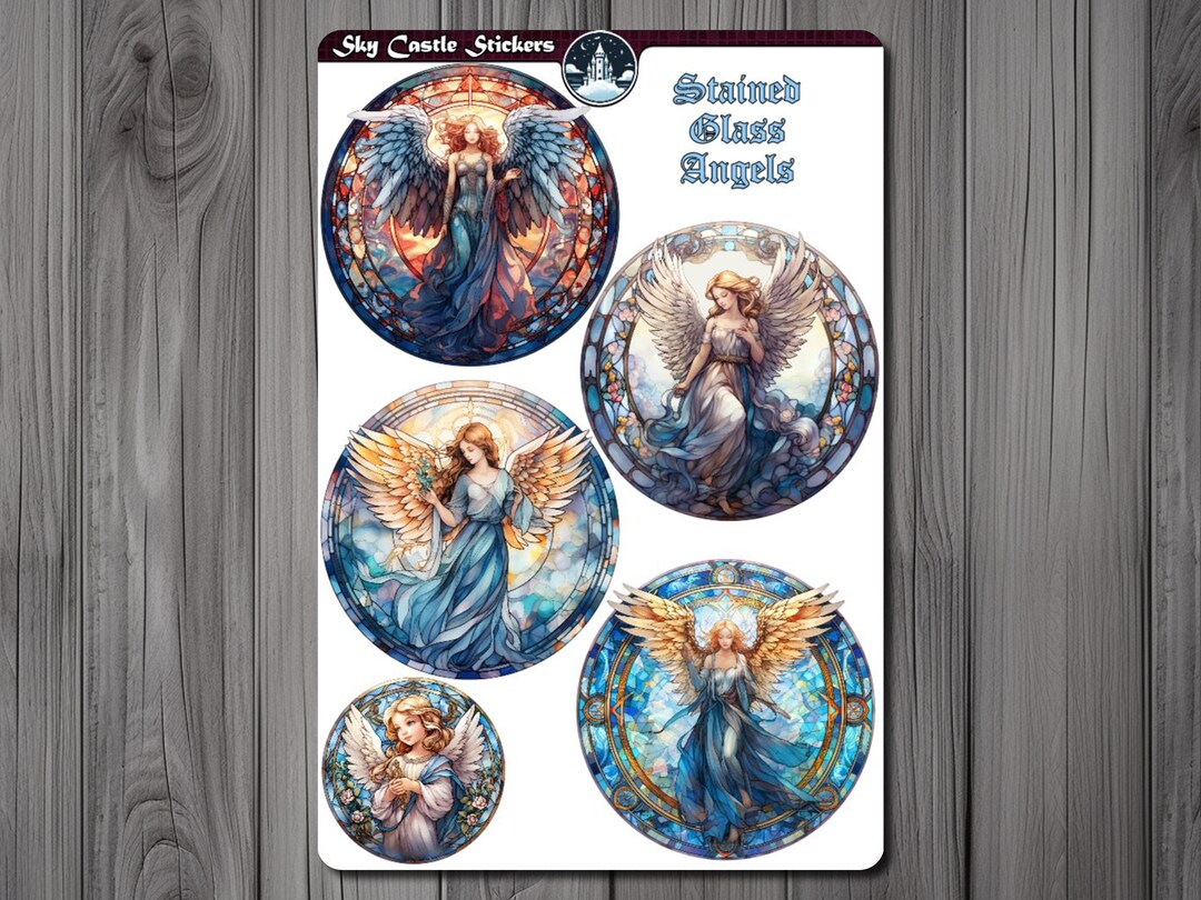 Stained Glass Angels Sticker Sheet, Beautiful Stained Glass Angel ...