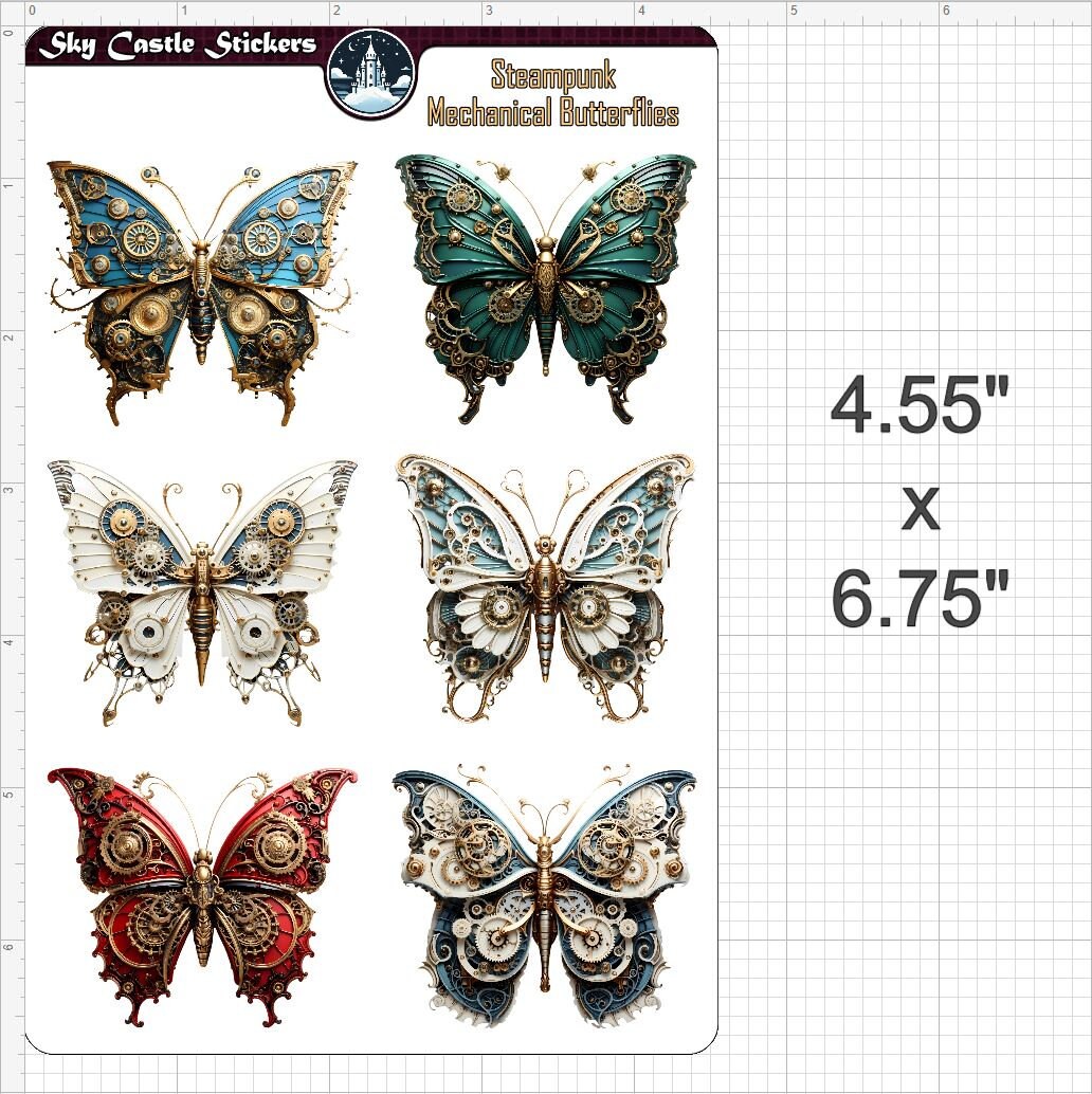 Steampunk Mechanical Butterflies Sticker Sheet, Steampunk Butterfly ...