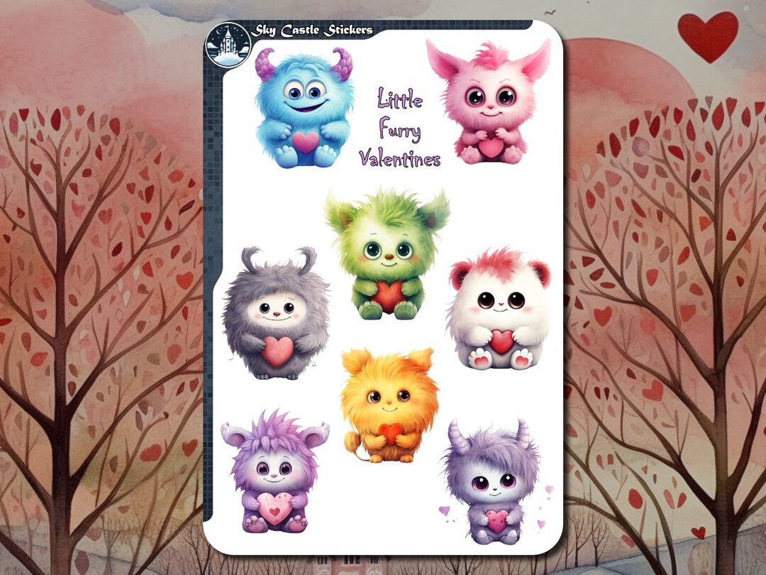 Little Furry Valentines Sticker Sheet, Cute Waterproof Valentine's Day ...