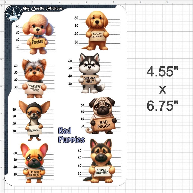 Bad Puppies Sticker Sheet, Cute Waterproof Puppy Stickers, for Journals ...