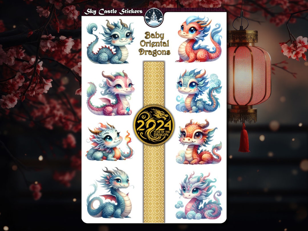 Baby Oriental Dragons Sticker Sheet, Cute Dragon Waterproof Stickers ...