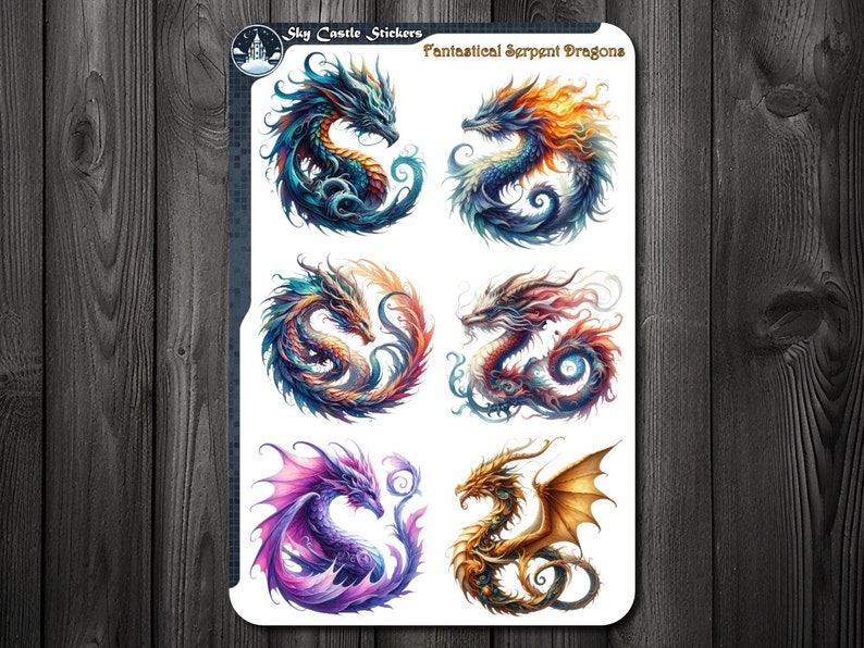 Fantastical Serpent Dragons Sticker Sheet, Beautiful Dragon Waterproof ...