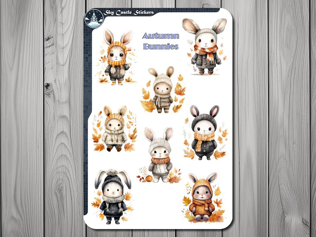 Autumn Bunnies Sticker Sheet, Cute Journal Stickers, Cute Animal ...