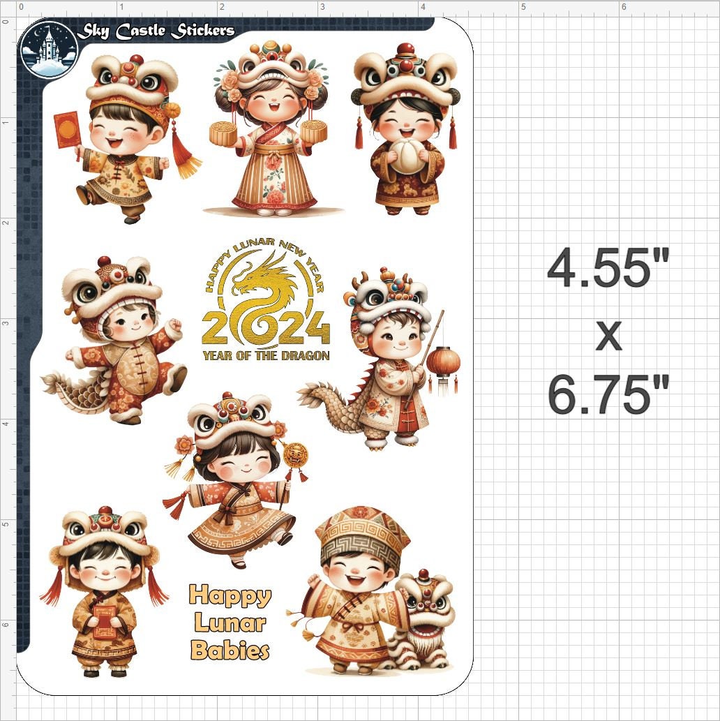 Happy Lunar Baby Sticker Sheet, Cute New Year Kids Waterproof Stickers ...