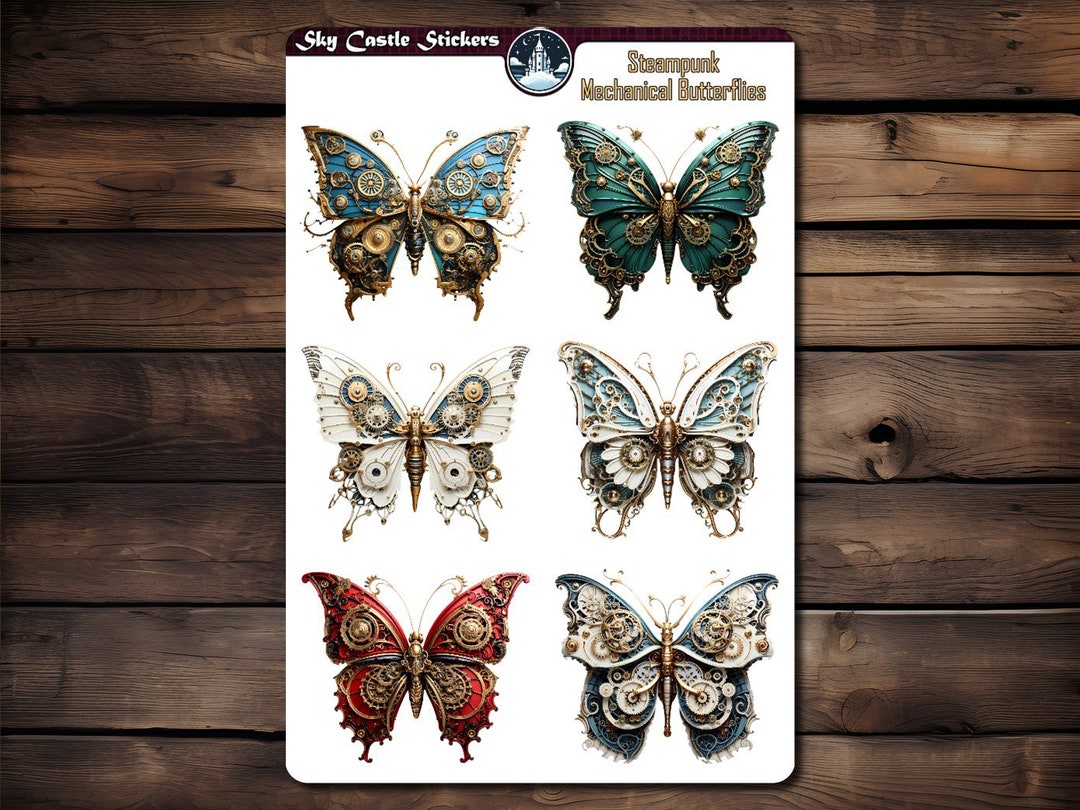Steampunk Mechanical Butterflies Sticker Sheet, Steampunk Butterfly ...