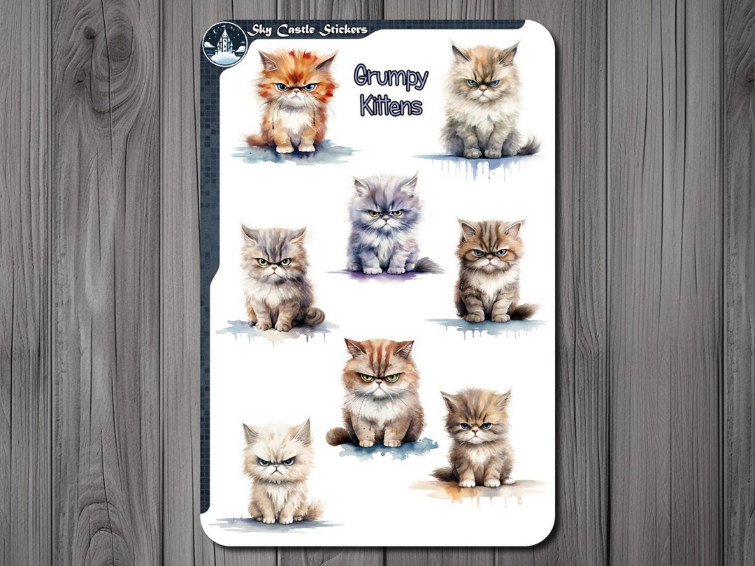 Grumpy Kittens Sticker Sheet, Cute Waterproof Grumpy Cat Stickers, for ...