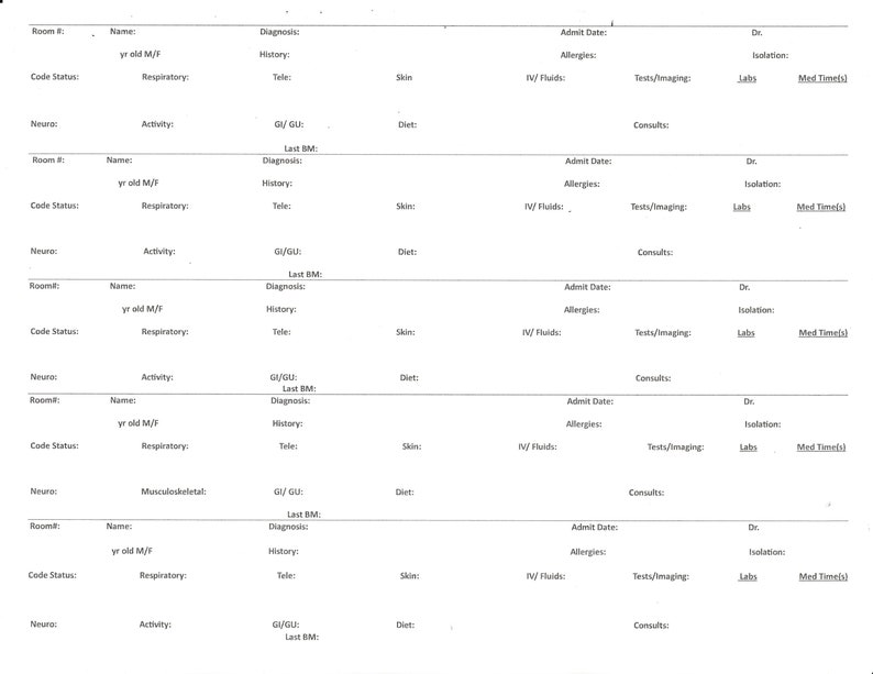 5 Patient Ms/tele Report Sheet - Etsy