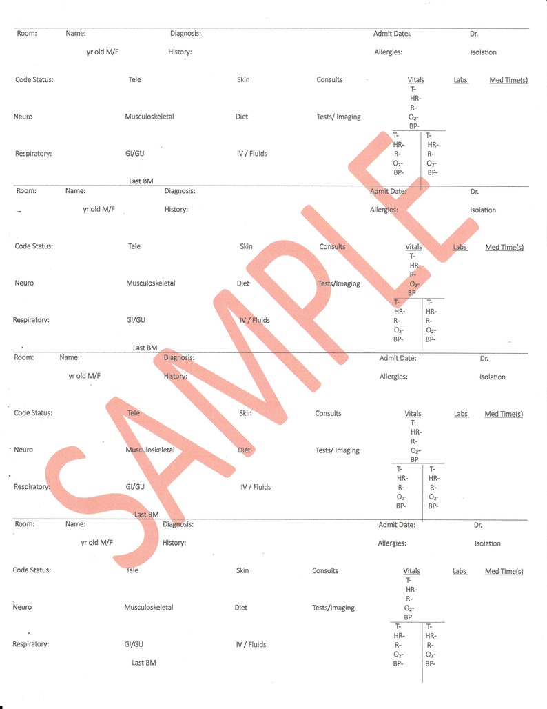 4 Patient MS/ Tele Report Sheet - Etsy