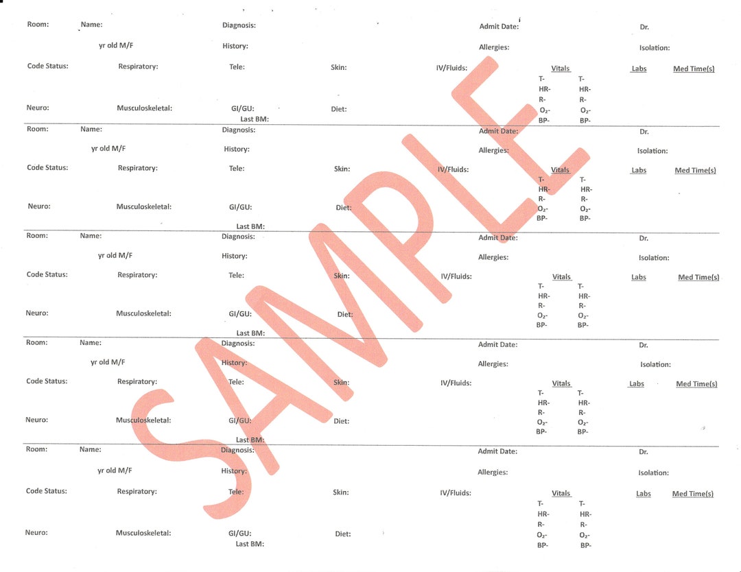 5 Patient Med Surg/telemetry Report Sheet - Etsy