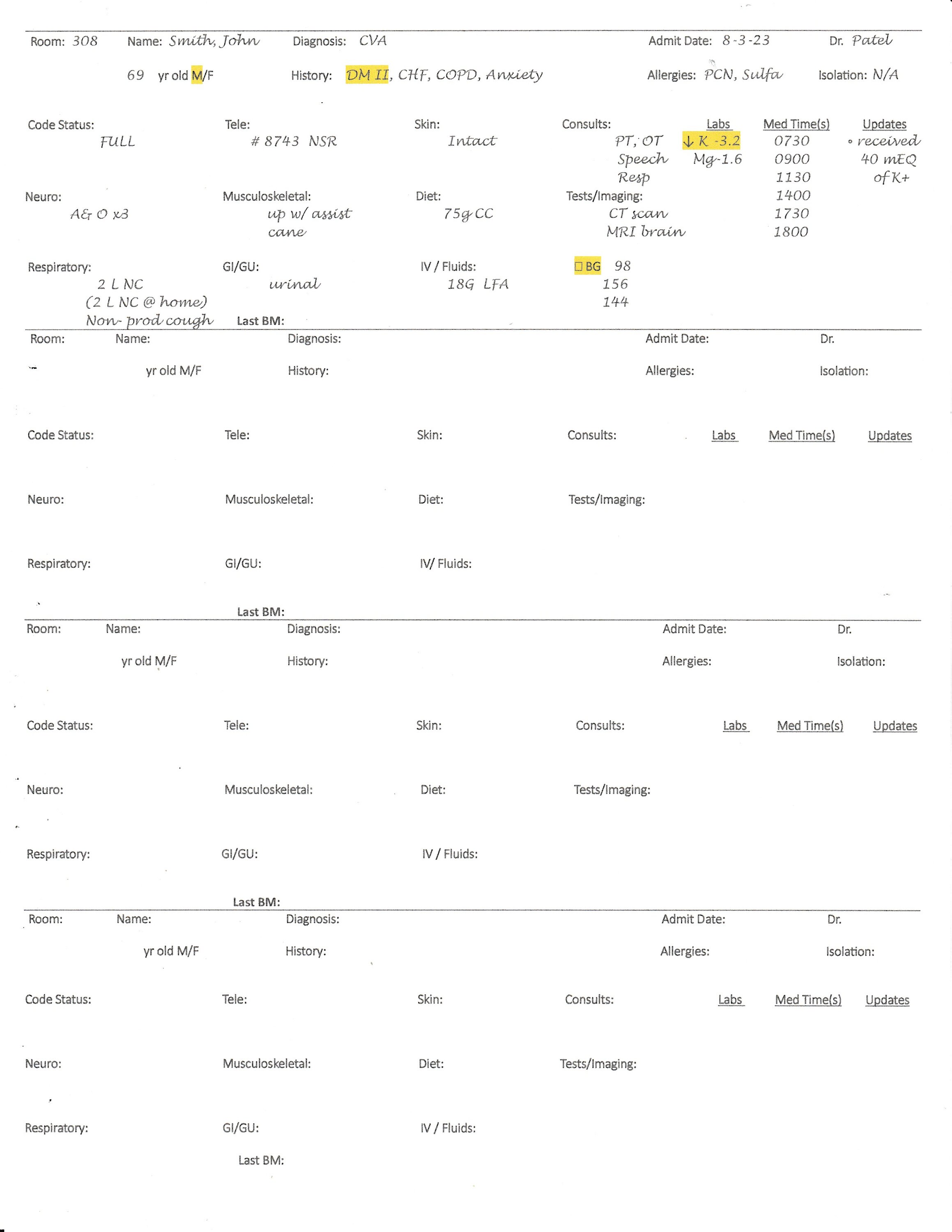 4 Med Surg / Tele Patient Report Sheet - Etsy.de