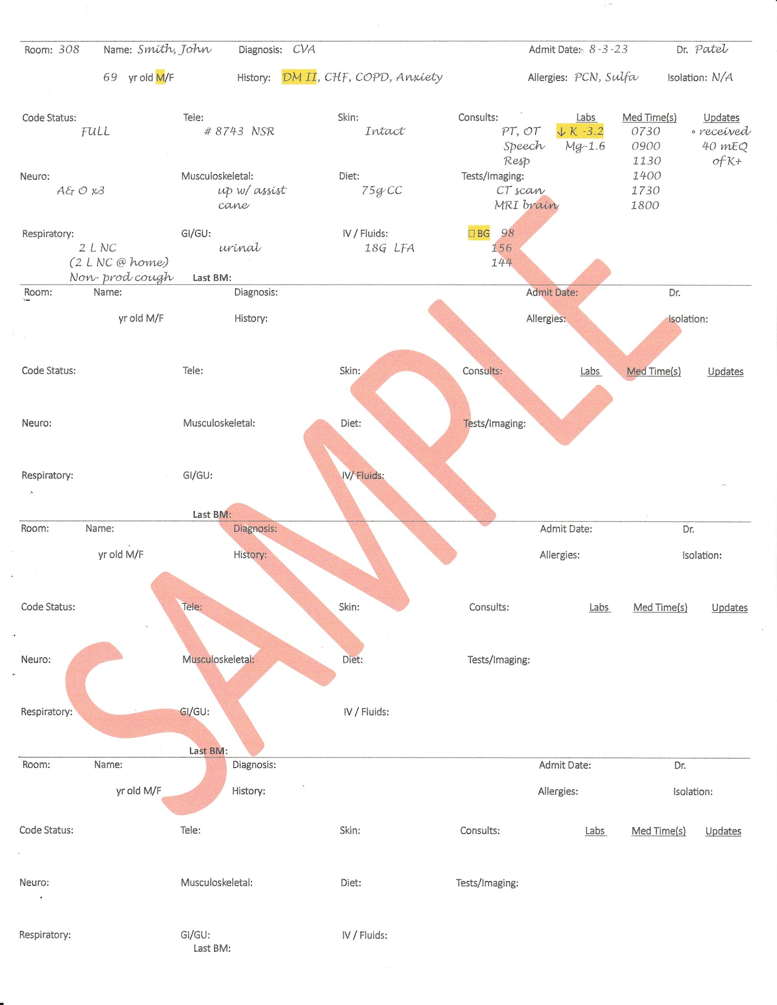 4 Med Surg / Tele Patient Report Sheet - Etsy.de