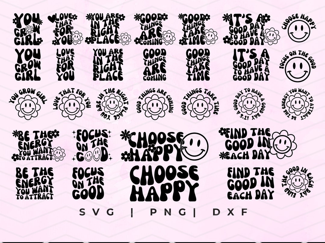 Groovy SVG Bundle, Positive Quote SVG Bundle, Inspirational Svg, Wavy ...