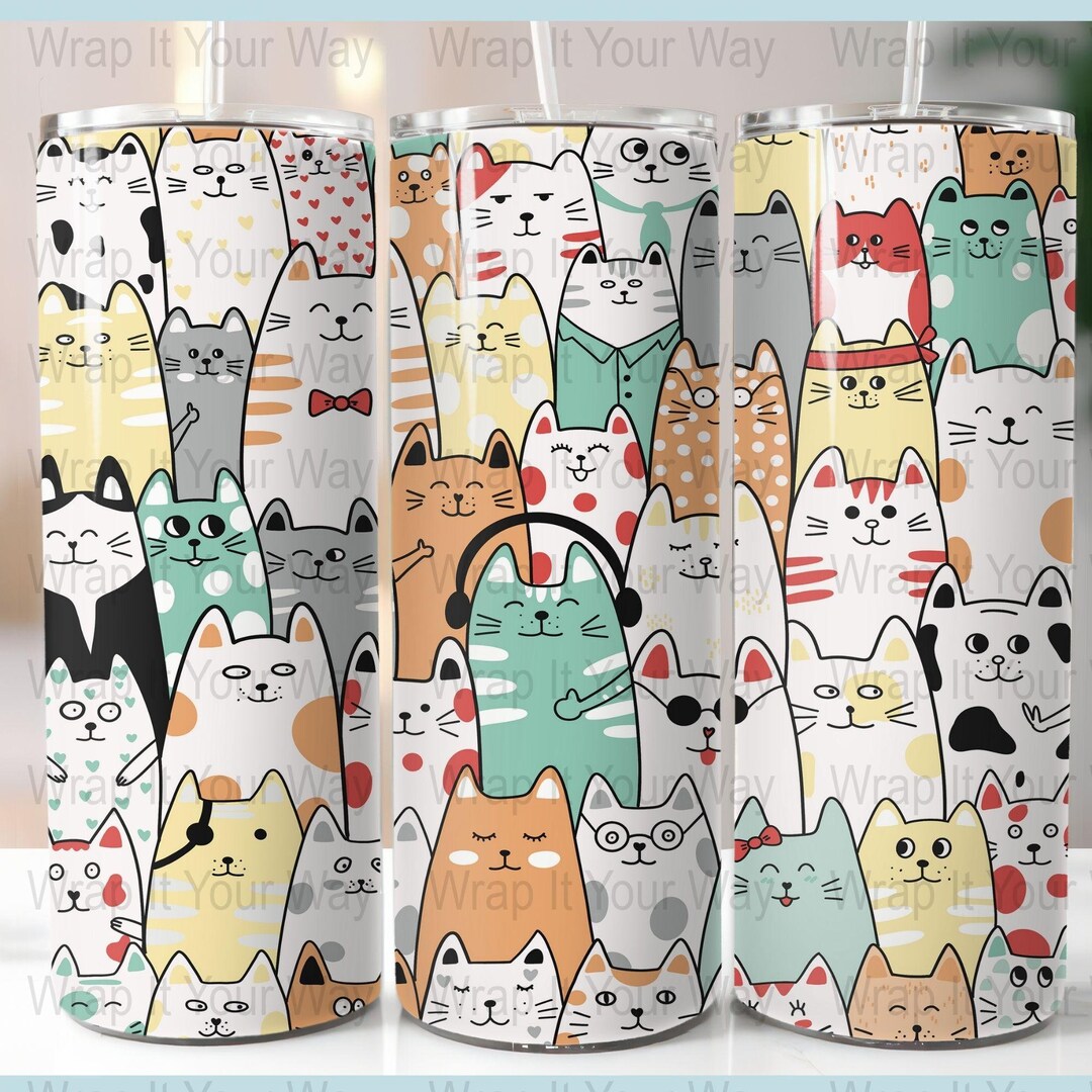 Cool Cats Pattern Tumbler Wrap, 20 Oz 30 Oz Skinny Wraps, Instant ...